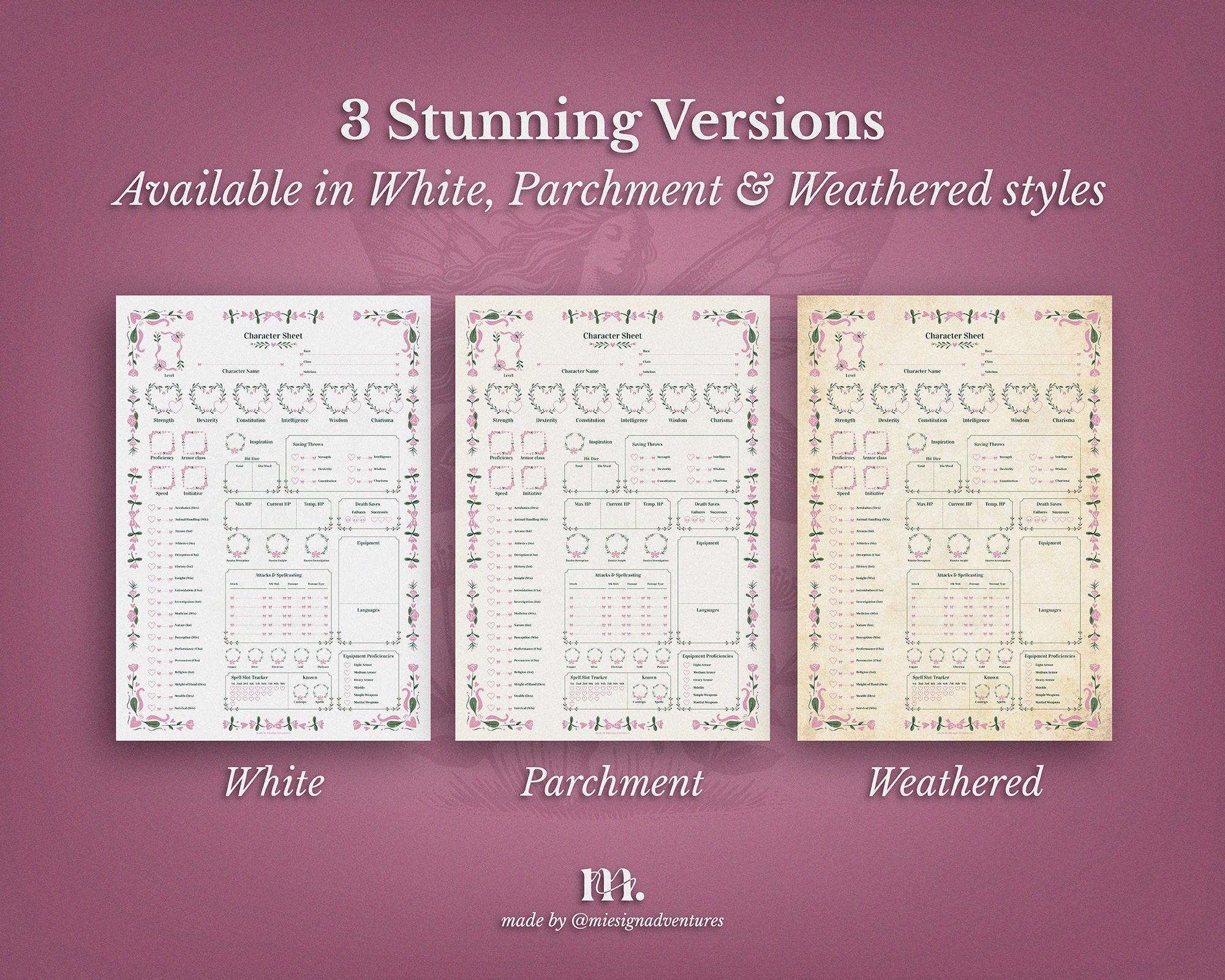 Dnd 5e Character Sheet Printable | Sugar Plum Fairy Rose Ballet Edition ...