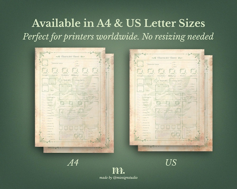 Dnd 5e Character Sheet Printable | Whimsical Emerald Edition | Dungeons ...