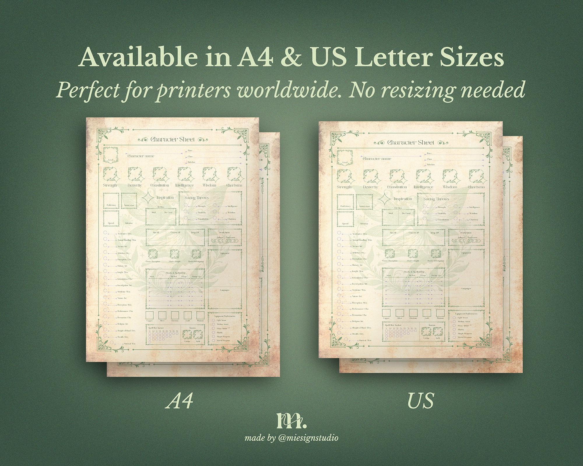 Dnd 5e Character Sheet Printable | Whimsical Emerald Edition | Dungeons ...