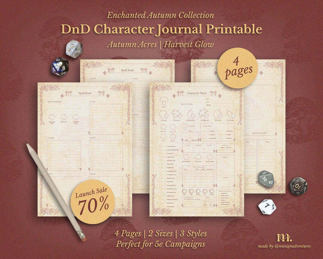 Dnd 5e Character Sheets | Autumn Acres Harvest Glow Edition | Printable ...