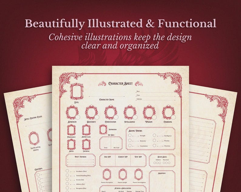 Dnd 5e Character Sheet Printable | Flame Phoenix Inferno Edition ...