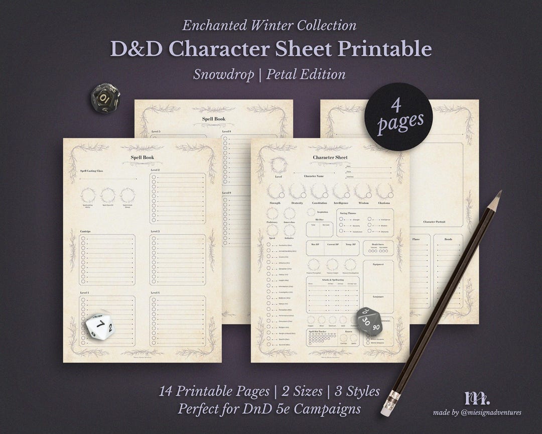 Dnd Character Sheets Printable | Botanical Snowdrop Root Edition ...