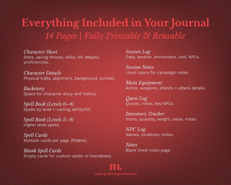 Dnd 5e Character Journal Printable | RPG PDF | Ruby Edition | Fantasy ...