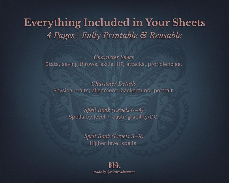 Dnd 5e Character Sheet Printable | Masquerade Ball Cortier Edition ...