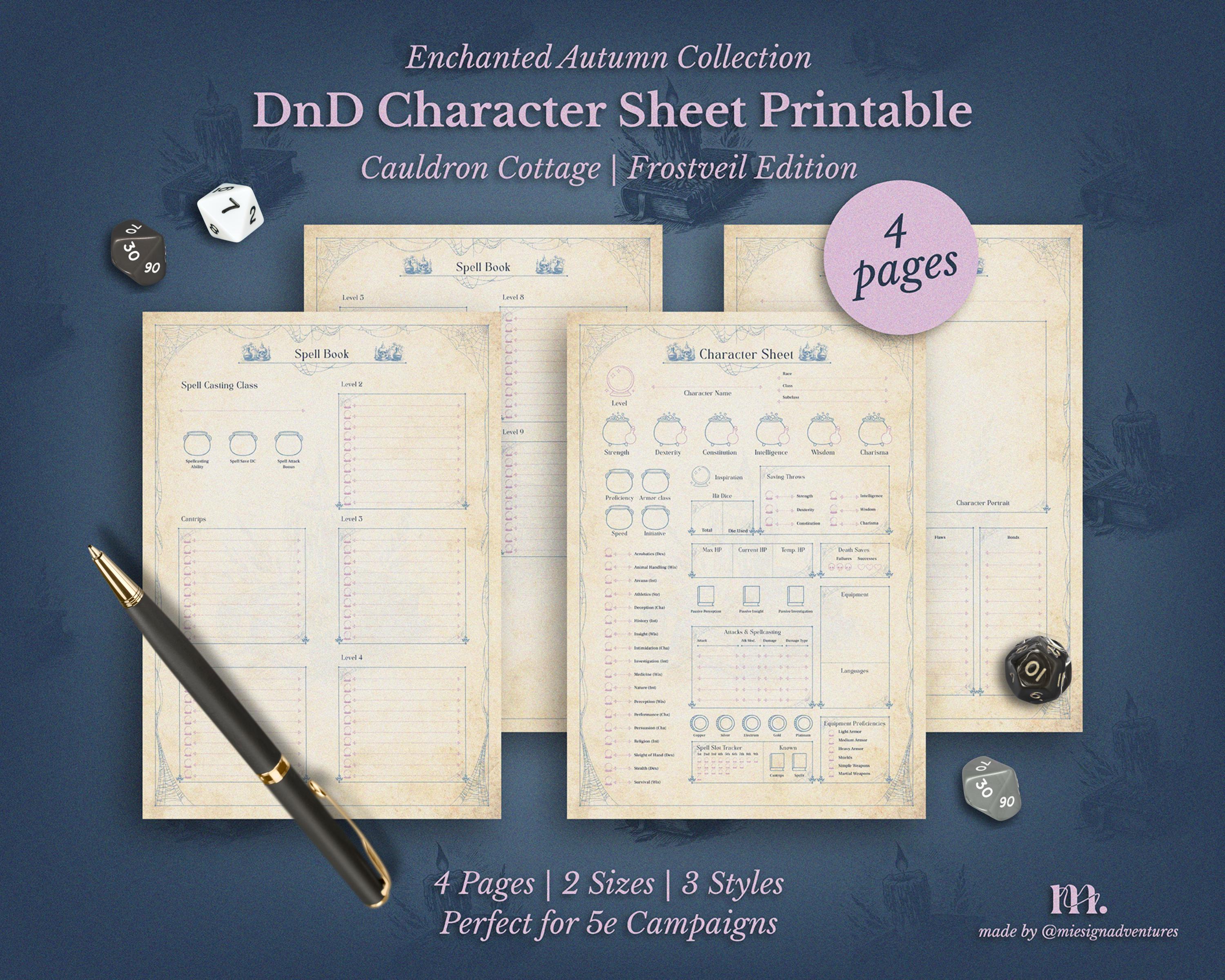 Dnd 5e Character Sheet Printable | Cauldron Cottage Frostveil Edition ...