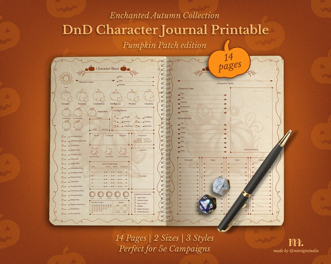 Dnd 5e Character Sheet Journal Pumpkin Patch Autumn Edition | Printable ...