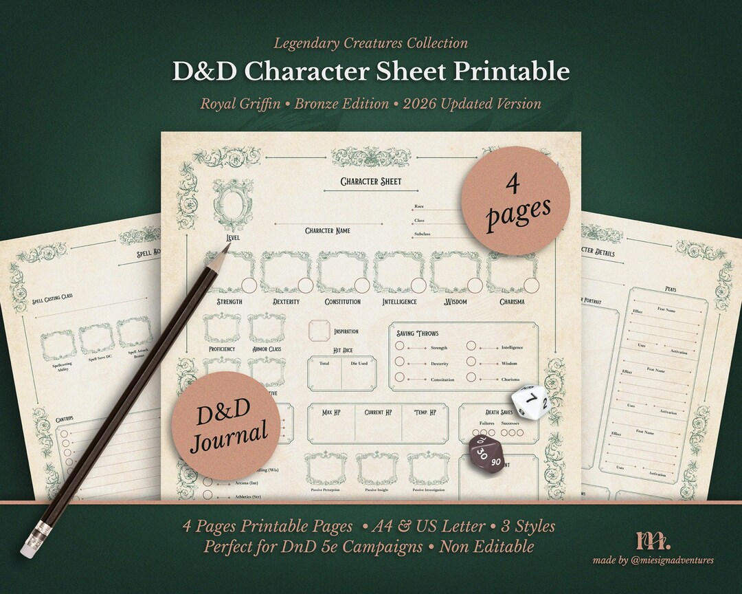 Dnd 5e Character Sheet Printable | Royal Griffin Bronze Edition ...