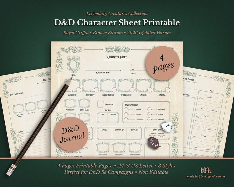 Dnd 5e Character Sheet Printable | Royal Griffin Bronze Edition ...