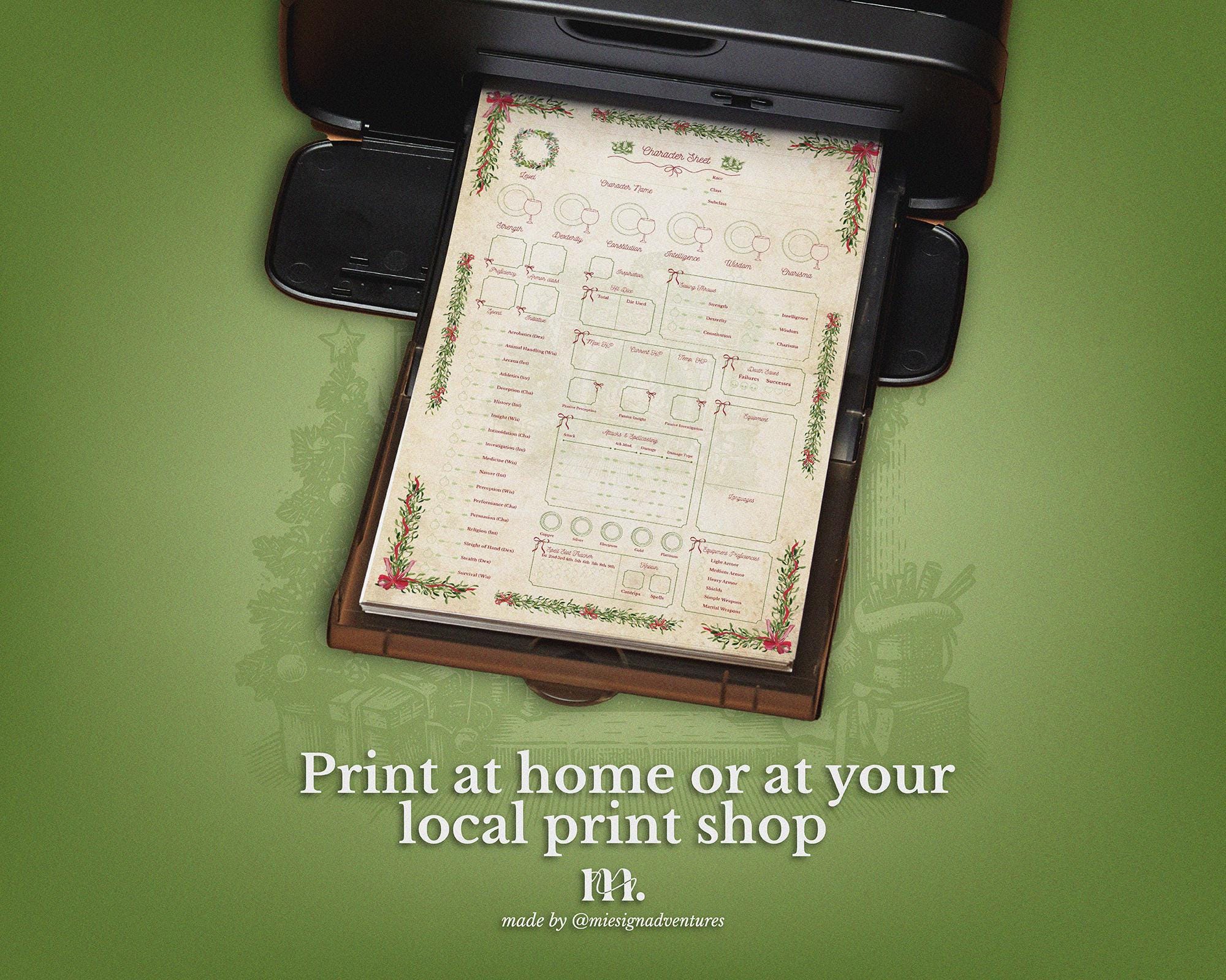 Dnd 5e Character Sheet Printable | Enchanted Christmas Winter Feast ...