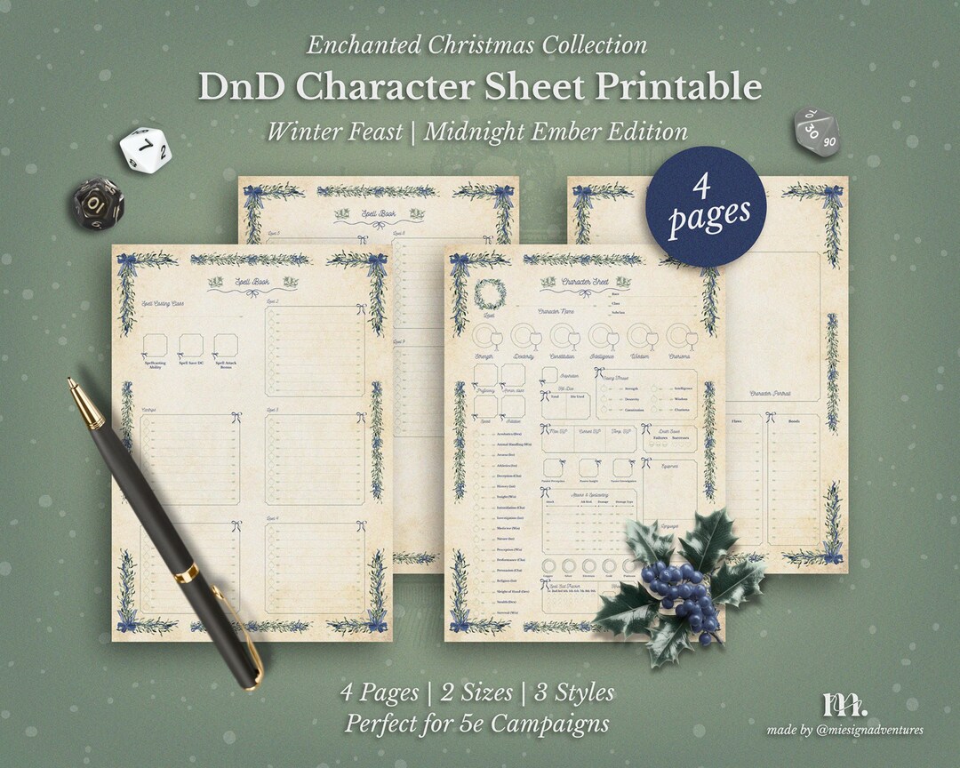 Dnd 5e Character Sheet Printable | Enchanted Christmas Winter Feast ...