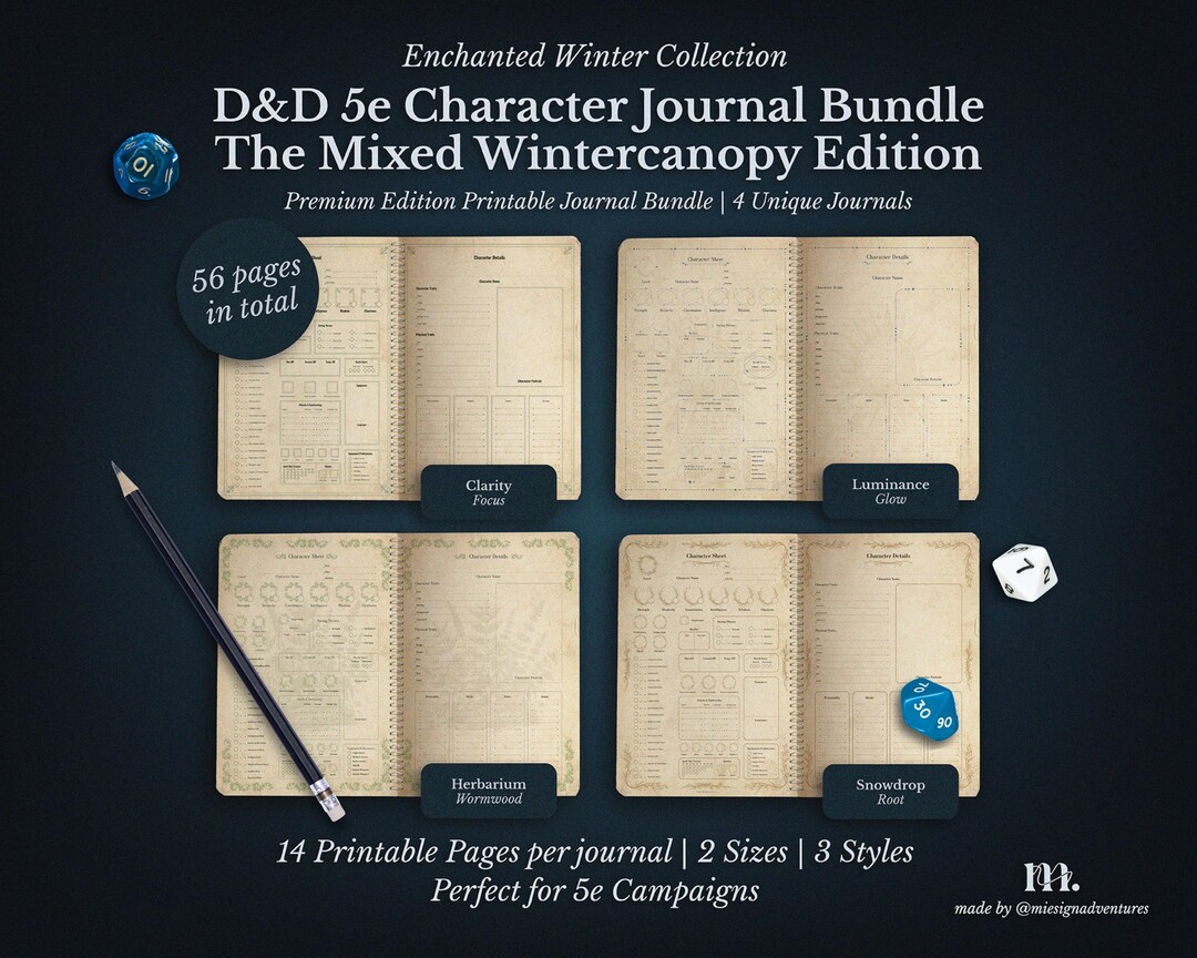 Winter Dnd 5e Character Sheet Mixed Journal Bundle Printable ...