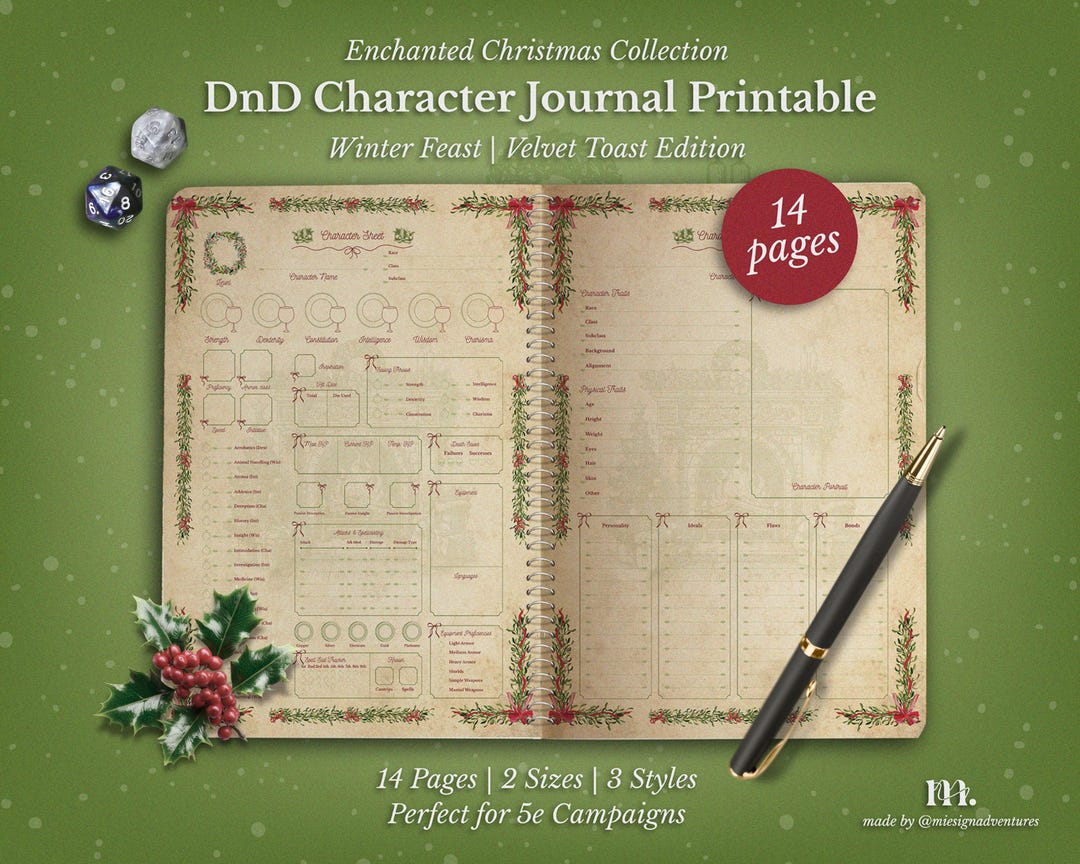 Dnd 5e Character Sheet Journal Printable | Winter Feast Velvet Toast ...