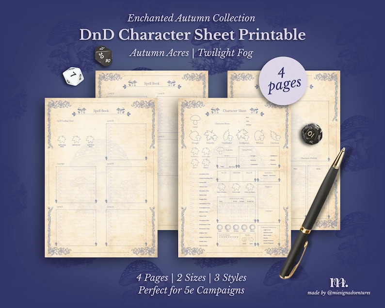 Dnd 5e Character Sheet Printable | Autumn Acres Twilight Fog Edition ...