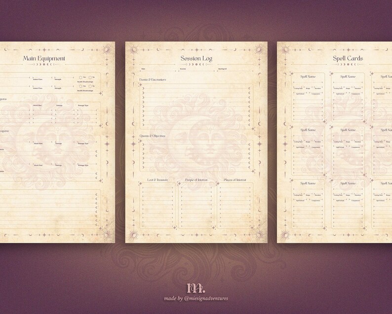 Dnd 5e Character Sheet Journal Printable | RPG PDF | Celestial Solstice ...