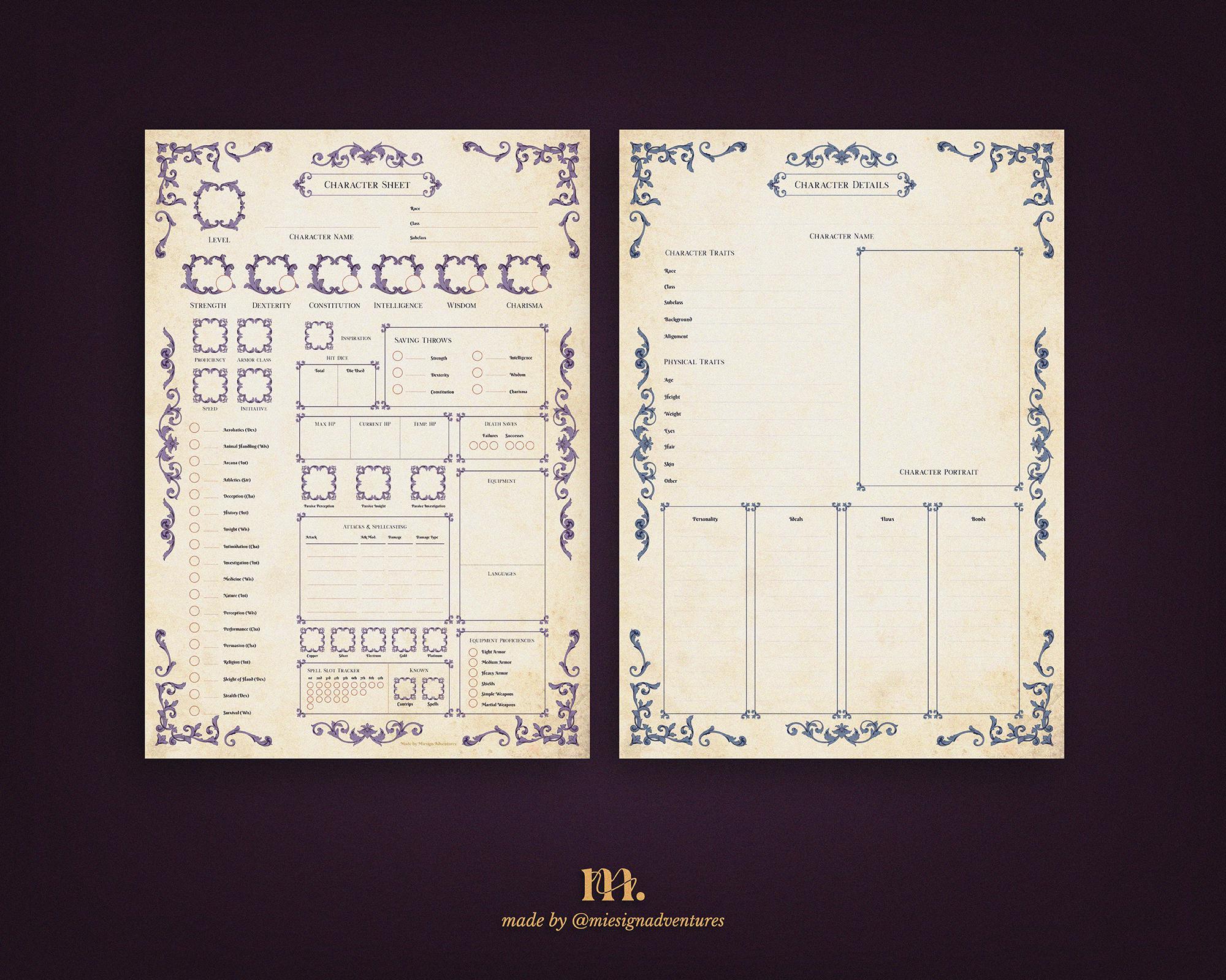 Dnd 5e Character Sheet Bundle | Dark Romance Printable RPG Sheets PDF ...