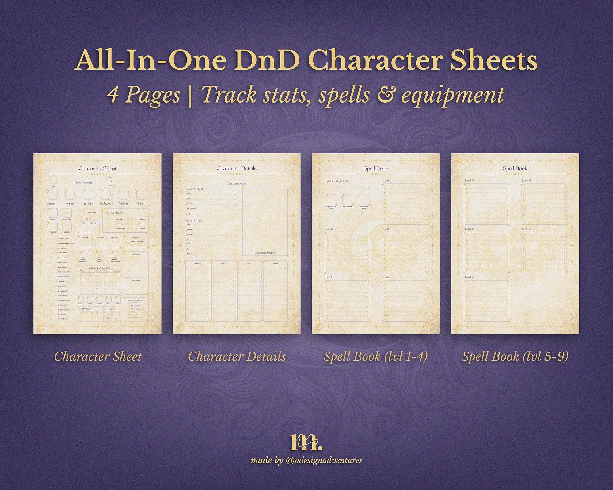 Dnd 5e Character Sheets Printable | Celestial Starlight Edition | 4 ...