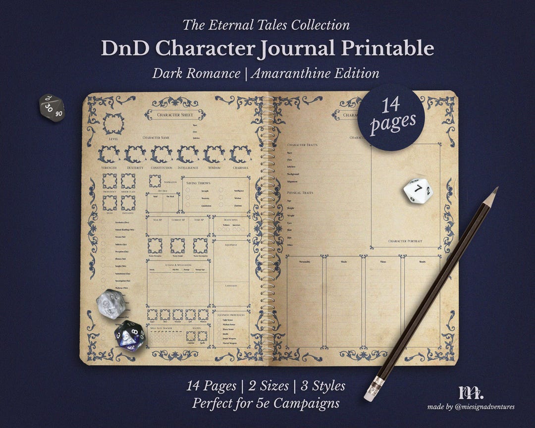 Dnd 5e Character Sheet Journal Printable | Dark Romance Amaranthine ...