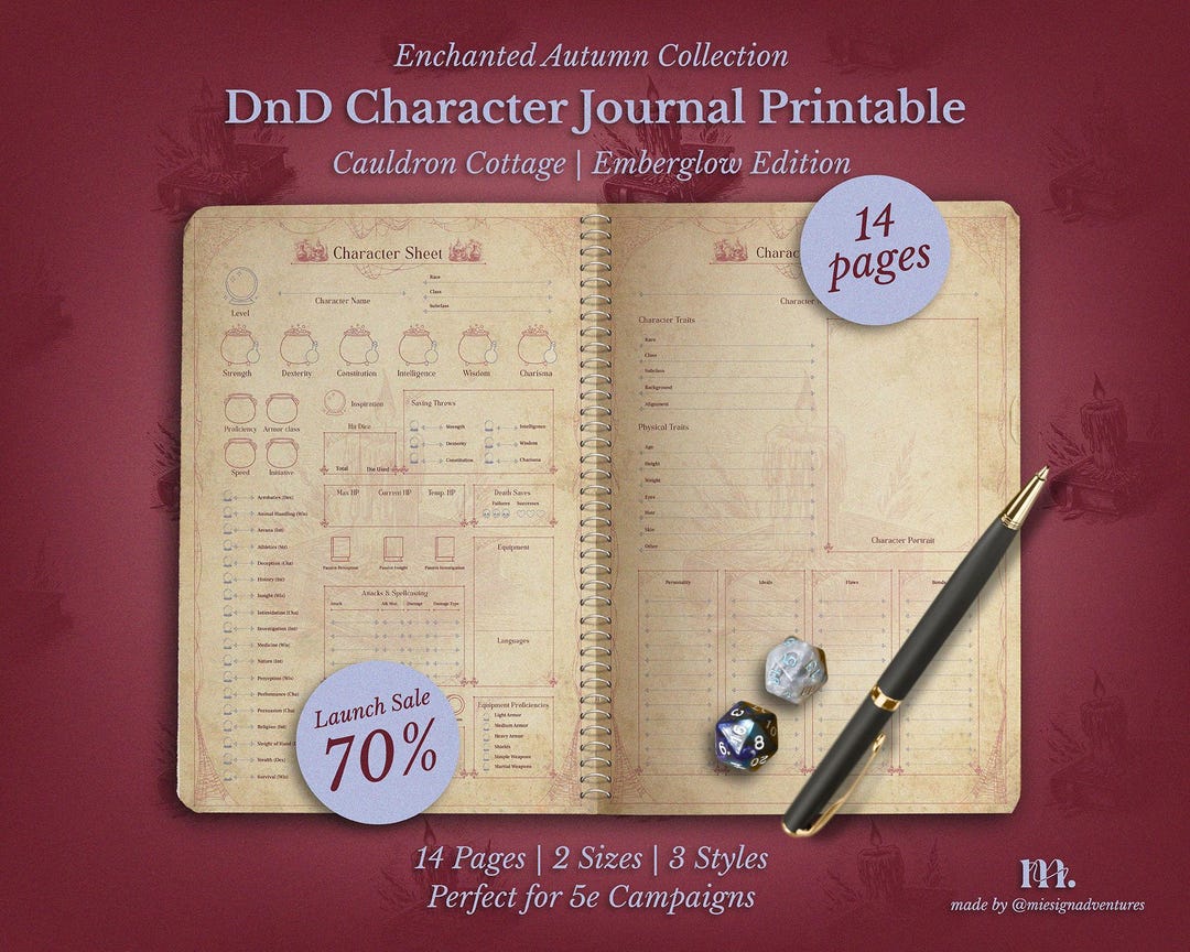 Hoja de diario de personaje de DnD 5e / Edición Emberglow de Cauldron ...