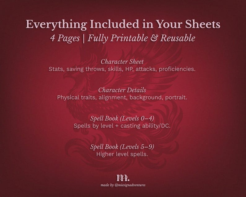 Dnd 5e Character Sheet Printable | Flame Phoenix Inferno Edition ...