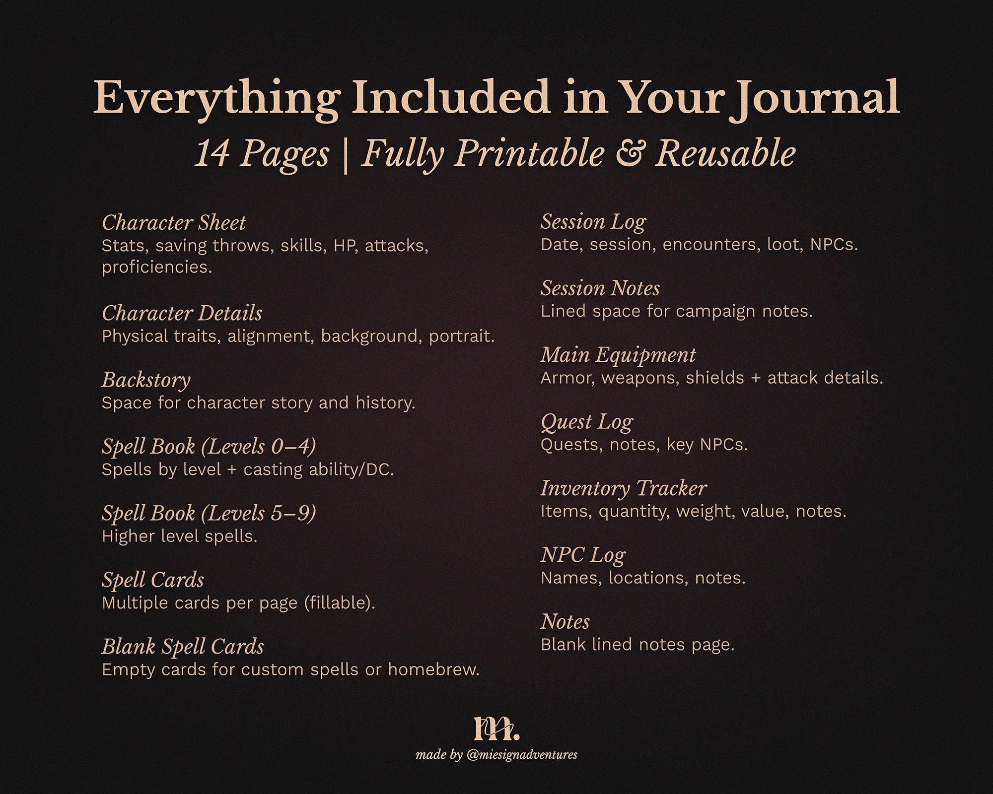 Dnd 5e Character Journal Printable | RPG Sheets and Fantasy TTRPG PDF ...