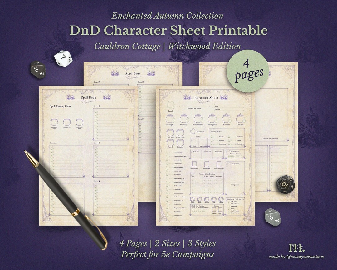 Dnd 5e Character Sheet Printable | Cauldron Cottage Witchwood Edition ...