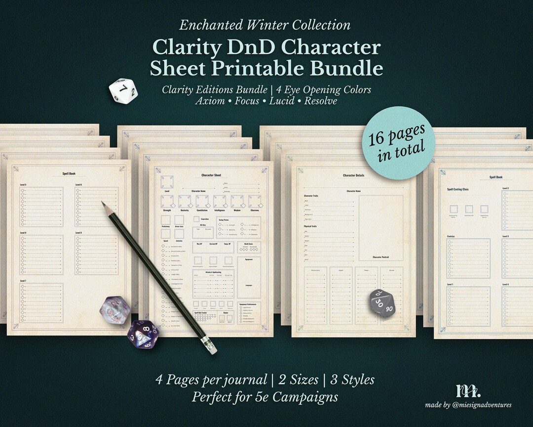 Dnd 5e Character Sheet Bundle | Printable RPG Sheets and Fantasy TTRPG ...