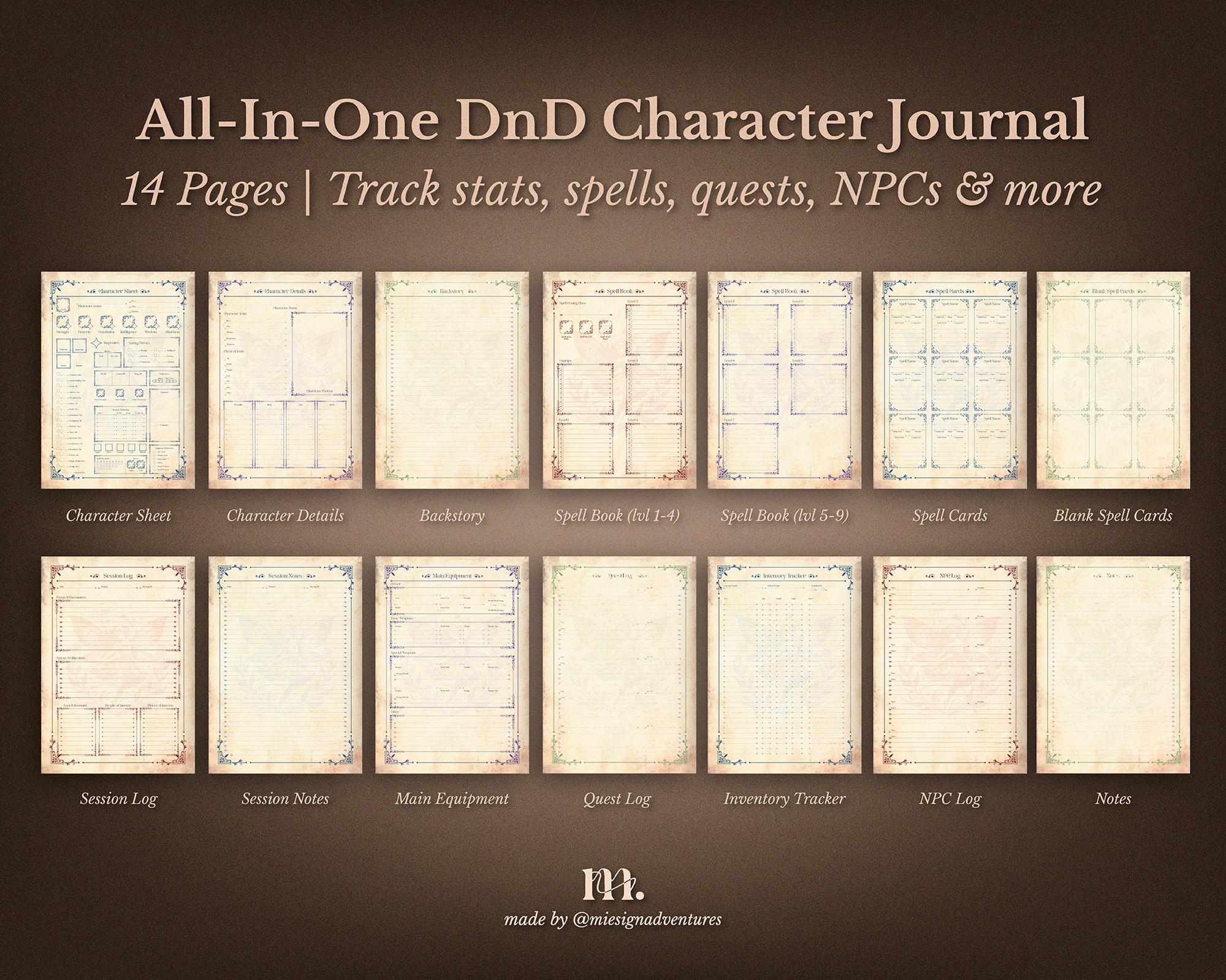 Dnd 5e Character Journal Bundle | Printable RPG Sheets and Fantasy ...