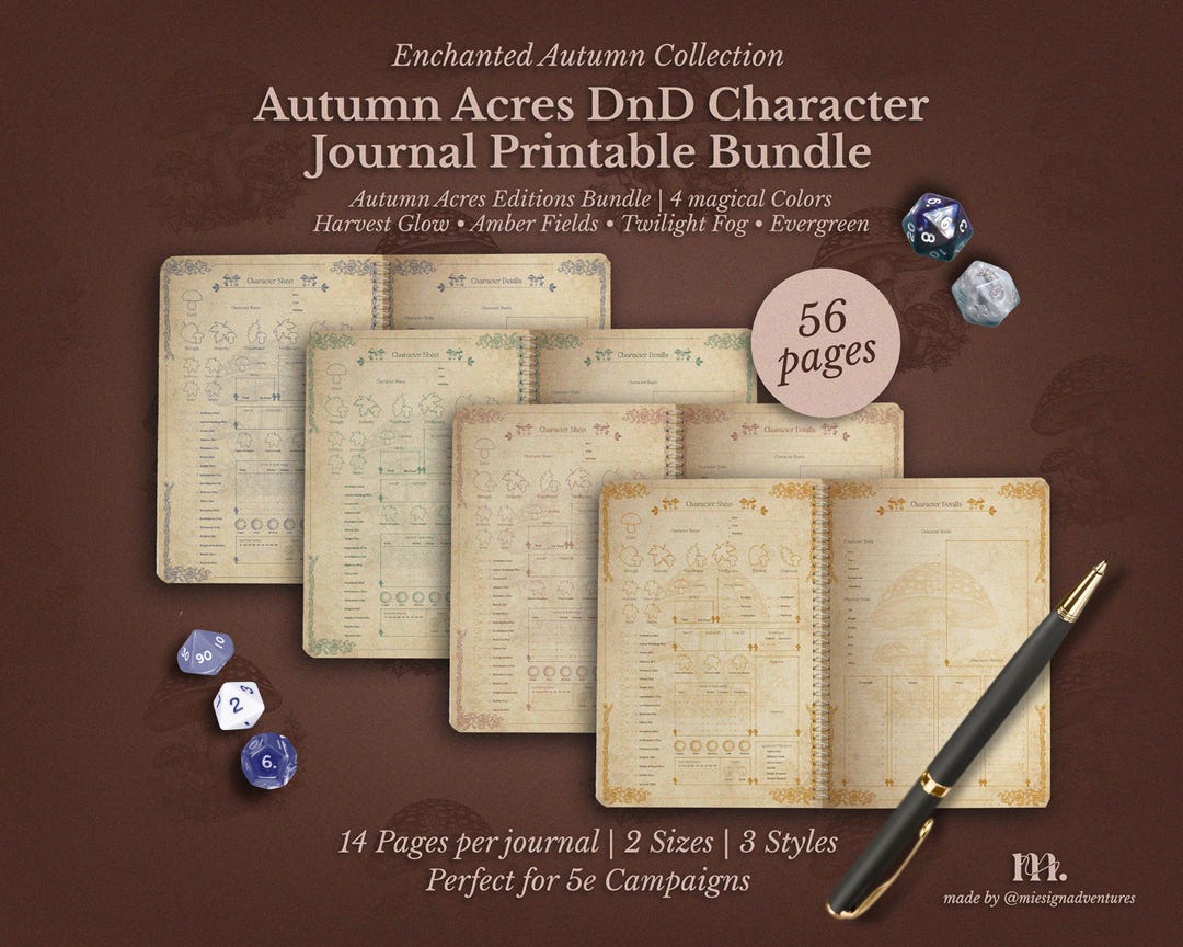 Autumn Dnd 5e Character Sheet Journal Bundle Printables | RPG PDF ...