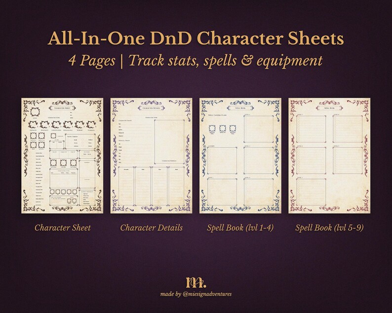 Dnd 5e Character Sheet Bundle | Printable RPG Sheets and Fantasy TTRPG ...