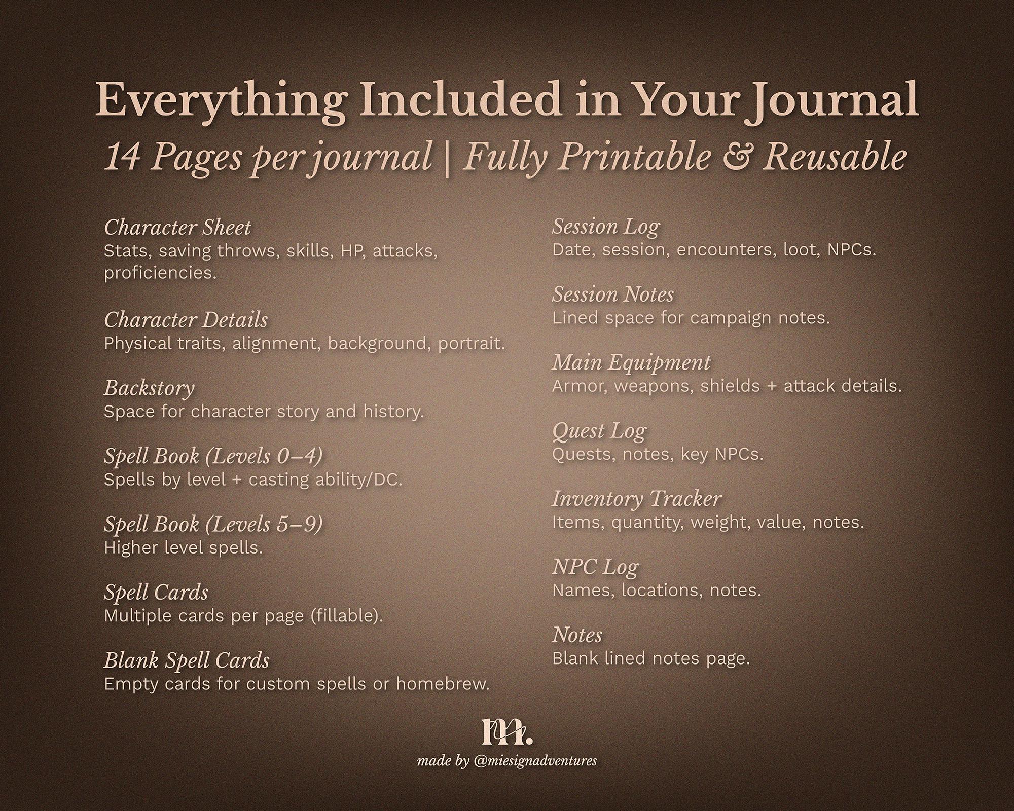 Dnd 5e Character Journal Bundle | Printable RPG Sheet Fantasy TTRPG PDF ...