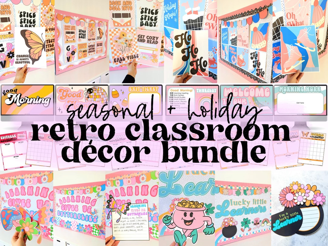 Seasonal Classroom Decor Bundle, Retro Classroom Decor MEGA Bundle ...
