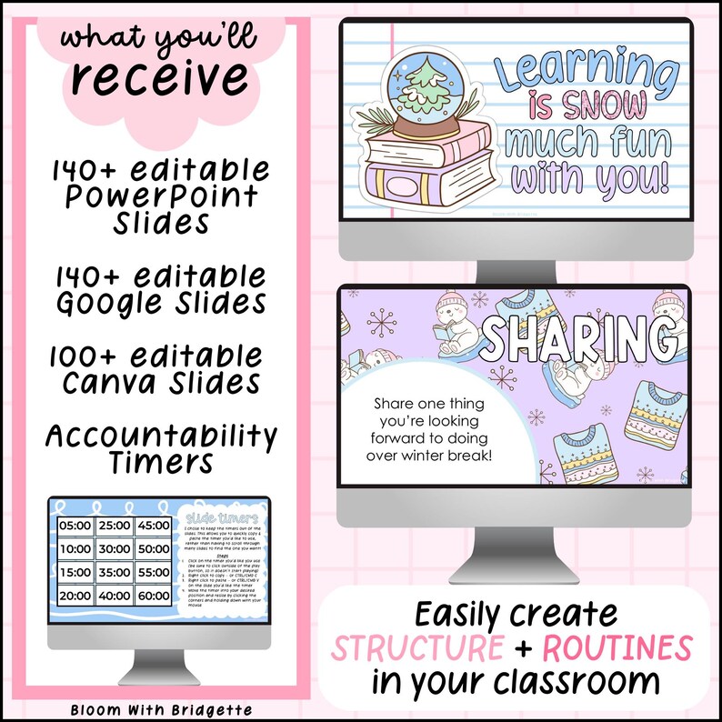 Winter Classroom Slide Templates With Timers, Editable Daily Slides ...