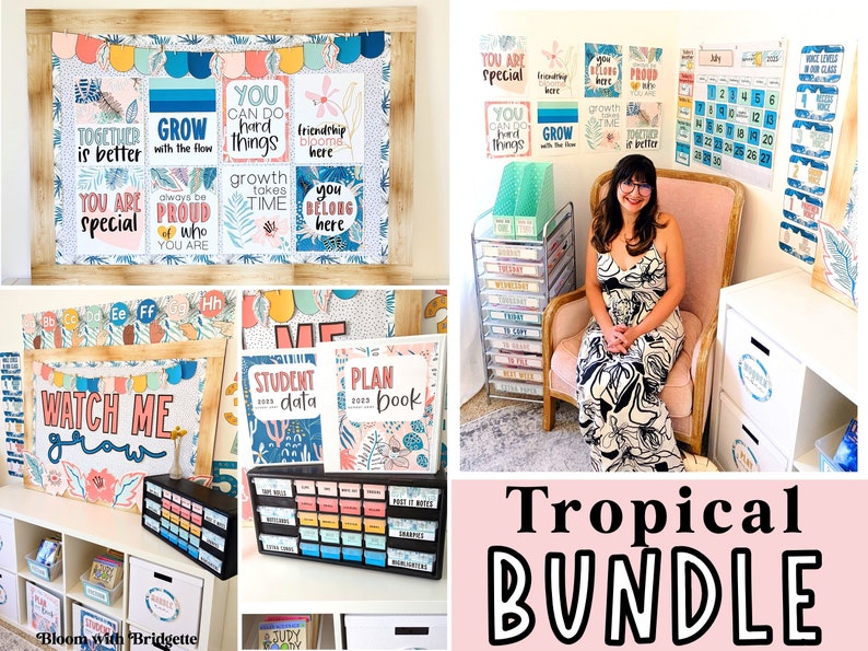 Bright Tropical Classroom Decor Bundle, Editable Classroom Bundle ...