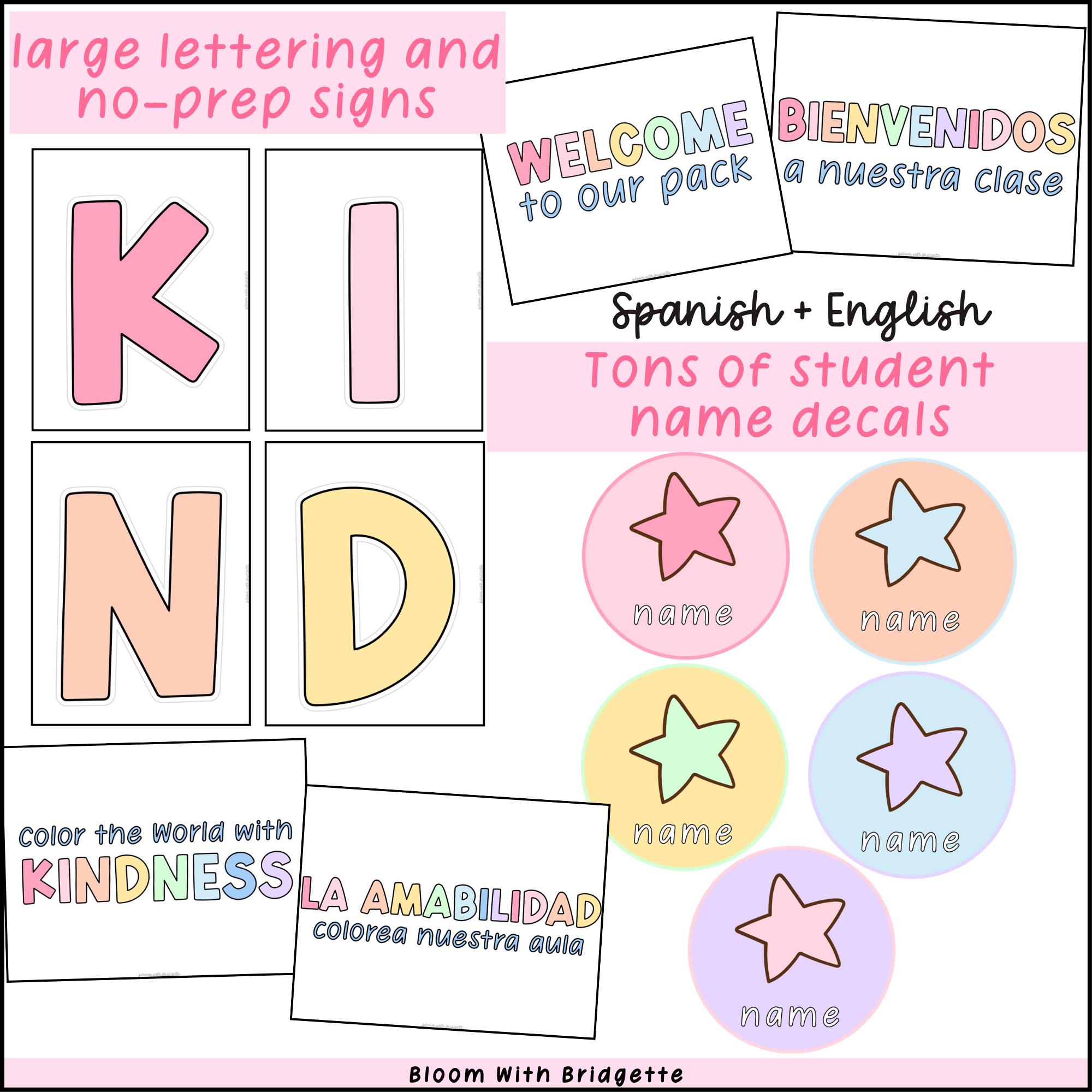 Bilingual Back to School Bulletin Board Kit: Kindness Classroom Decor ...