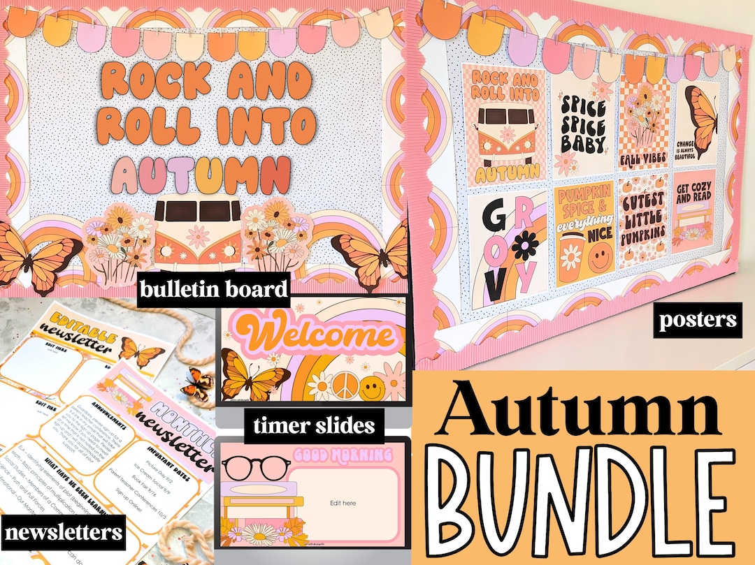 Retro Fall Classroom Decor Bundle, Classroom Slides, Autumn Newsletters ...