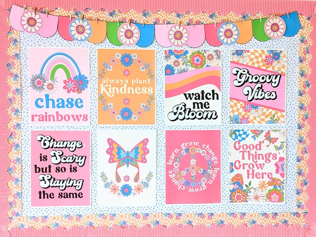 Retro Spring Classroom Posters, Easy Bulletin Board Display, Spring ...