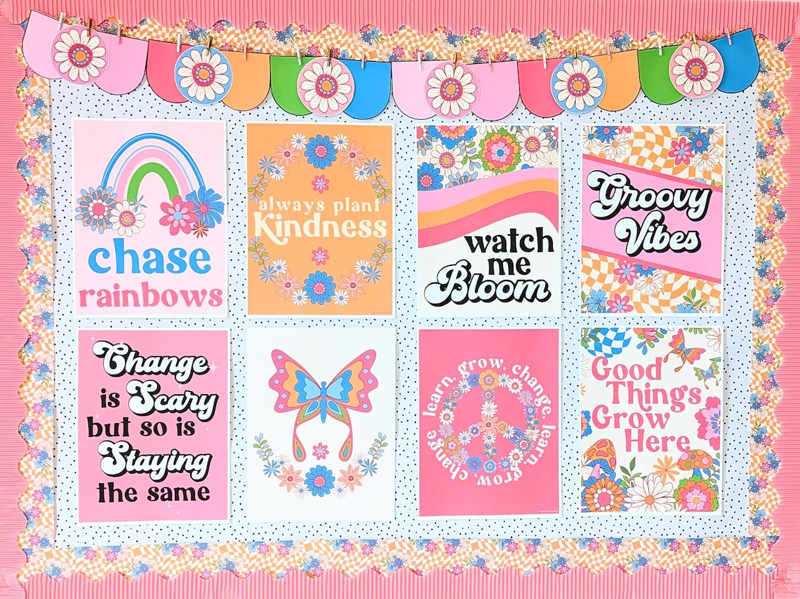 Retro Spring Classroom Posters Easy Bulletin Board Display - Etsy