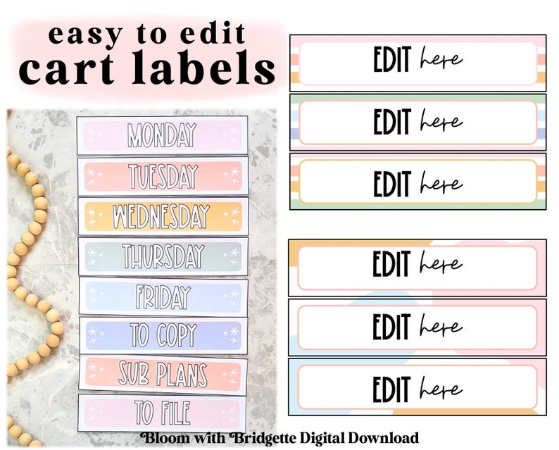 Pastel Rolling Cart Labels, Modern Pastel Classroom Decor, Teacher Cart ...