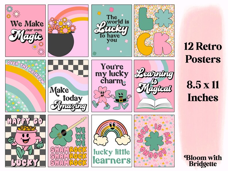 Retro St. Patty's Day Classroom Posters March Bulletin - Etsy