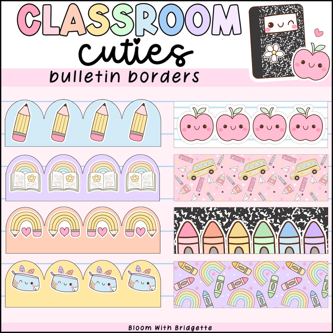 Bulletin Board Borders, Composition Notebook Classroom Decor, Pastel ...