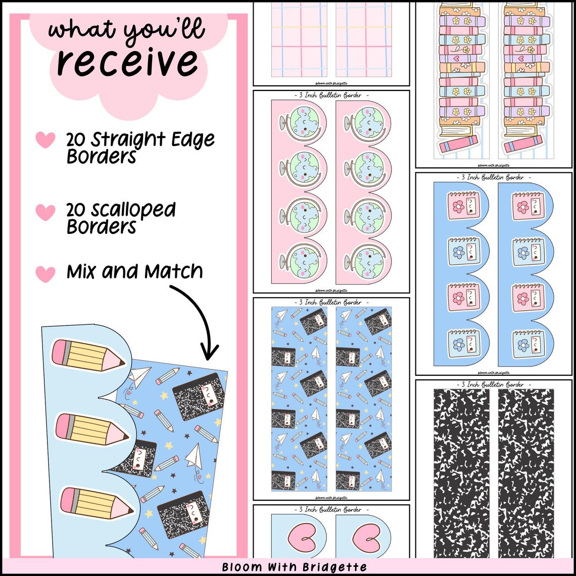 Bulletin Board Borders, Composition Notebook Classroom Decor, Pastel ...