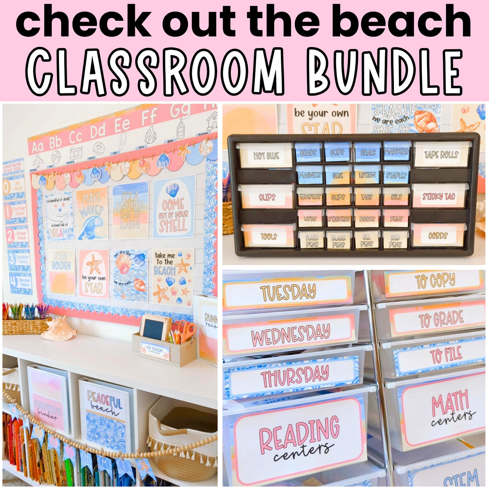 Back to School Bulletin Board Kit, Beach Classroom Decorations, Calm ...