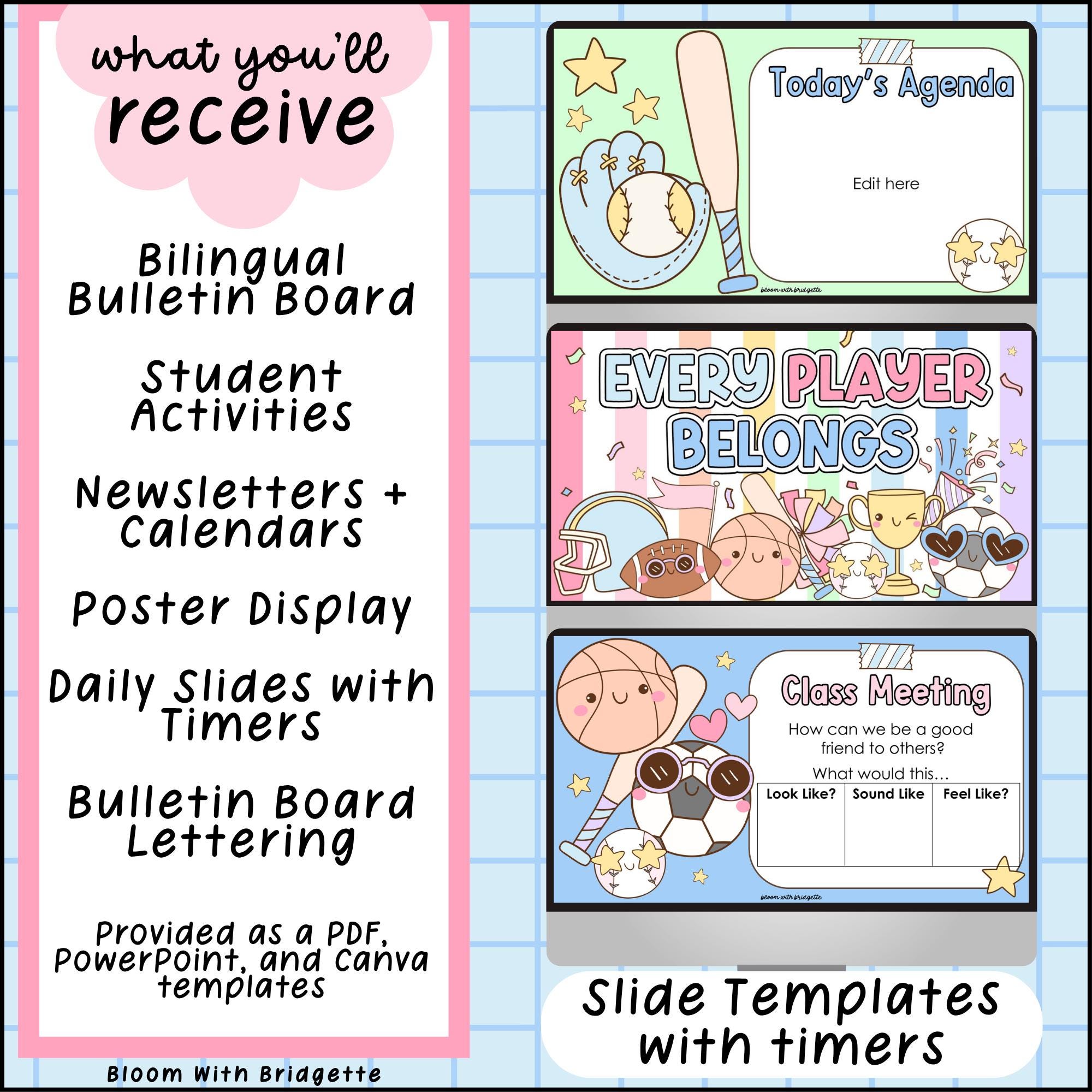 Sports Back to School Classroom Decor Bundle, Bilingual Bulletin Board ...