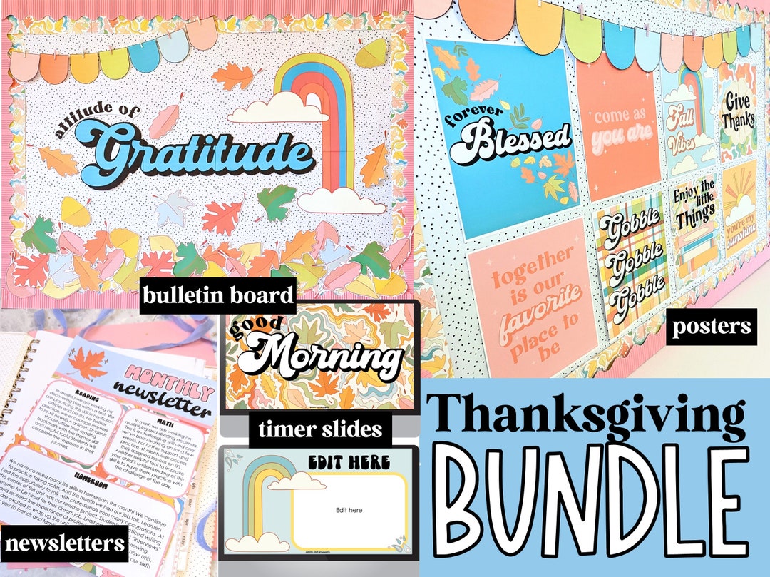 Retro Thanksgiving Classroom Decor Bundle, Fall Bulletin Board ...