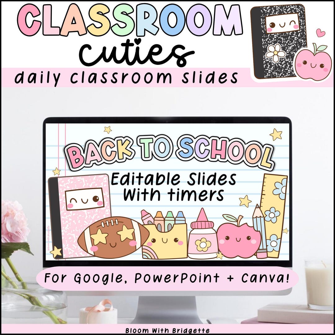 Composition Notebook Classroom Decor Slides With Timers, Editable Daily ...