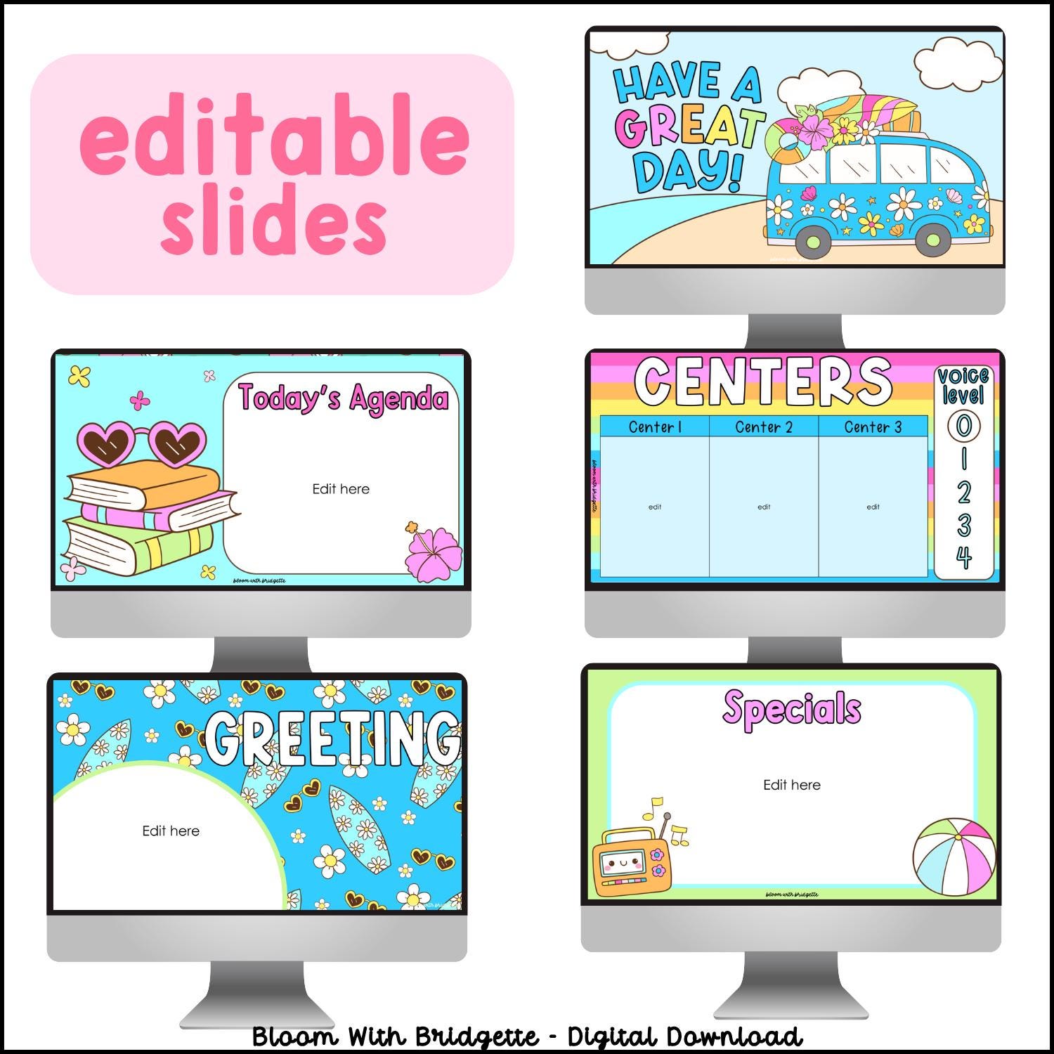 Summer Classroom Slides, Editable Slide Template, Daily Slides, Agenda ...