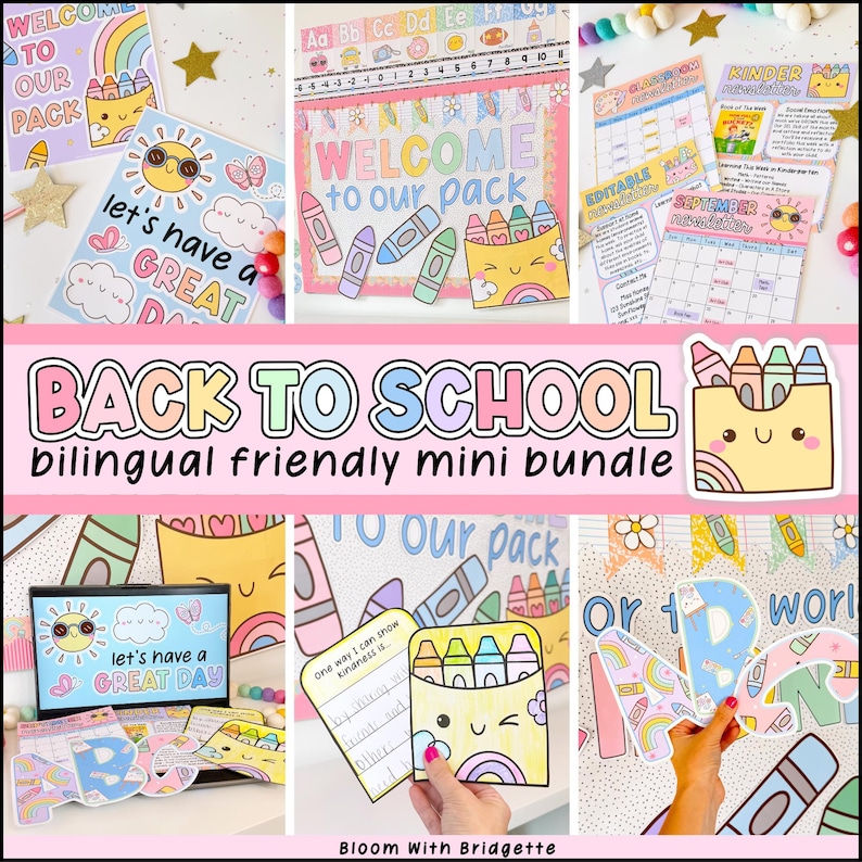 Colorful Back to School Classroom Decor Bundle, Bilingual Bulletin ...