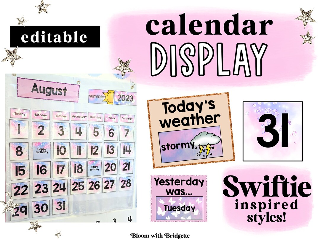 Swiftie Inspired Calendar and Weather Display, Pastel Classroom ...