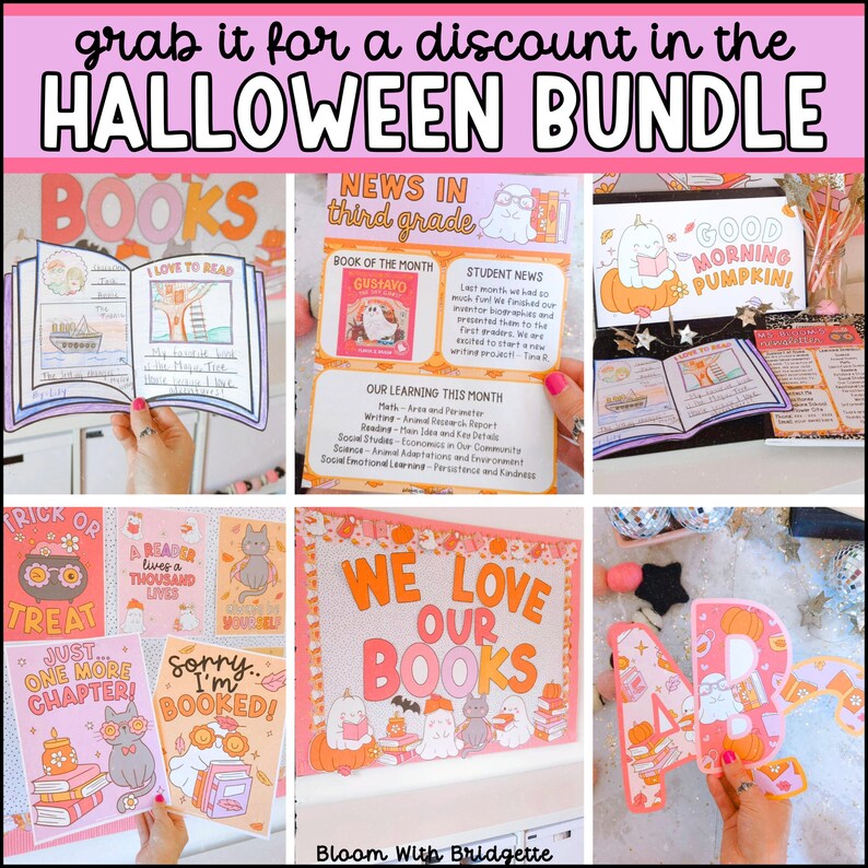 Cute Halloween Classroom Posters, Editable Posters, Bookish Bulletin ...