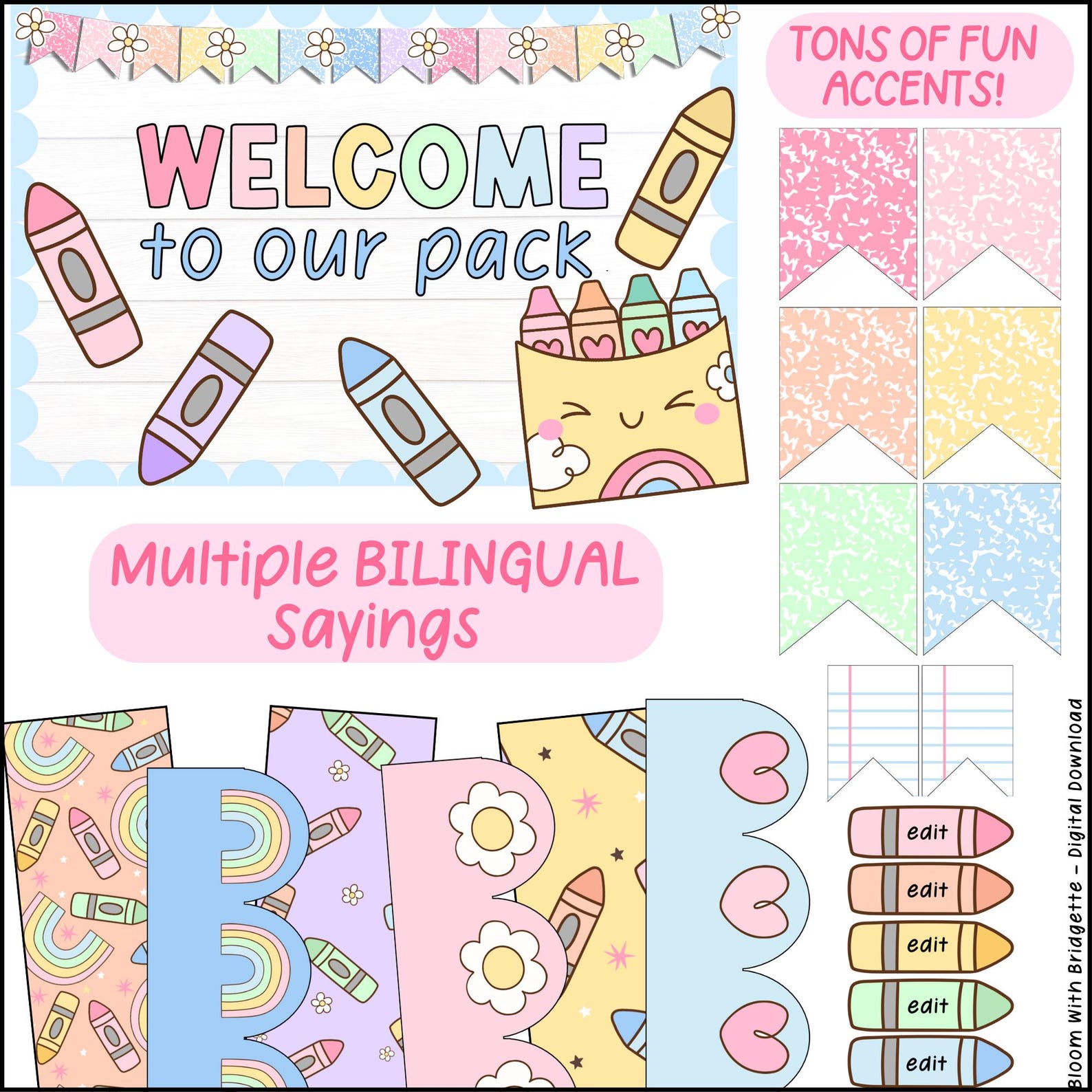 Colorful Back to School Classroom Decor Bundle, Bilingual Bulletin ...